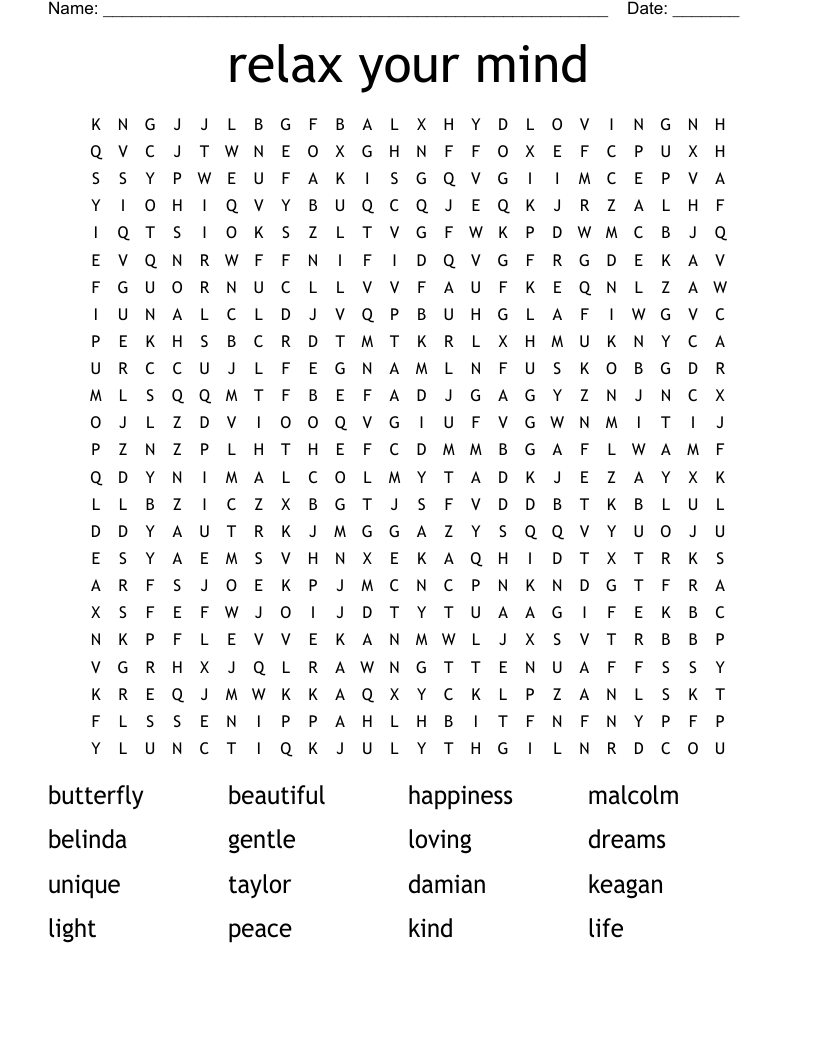 relax your mind Word Search - WordMint