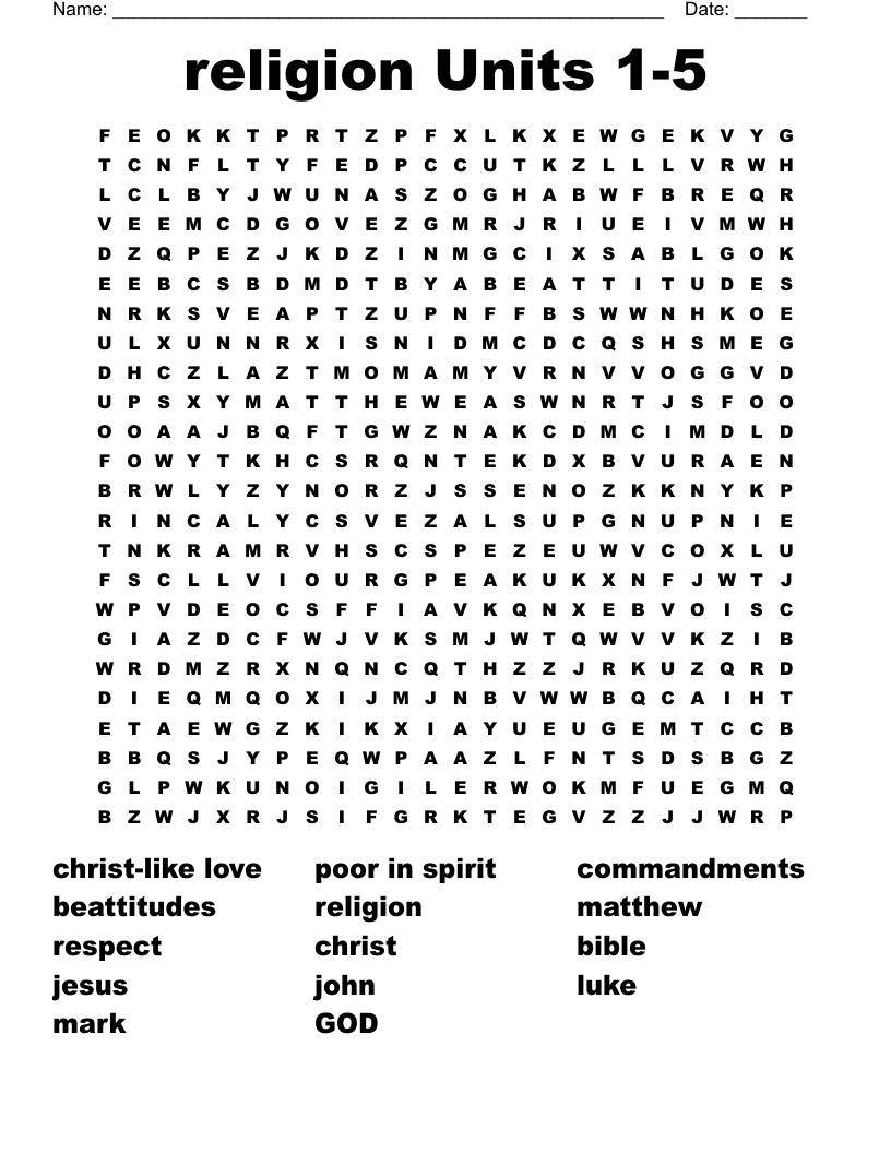 religion Units 1-5 Word Search - WordMint