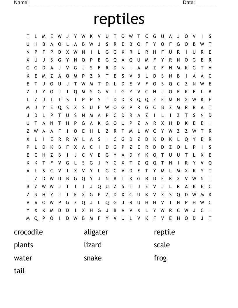 reptiles Word Search - WordMint
