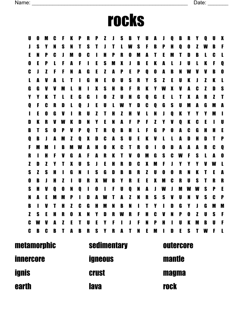 rocks Word Search - WordMint