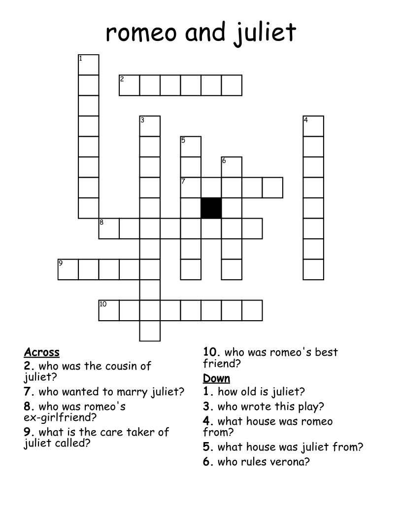 romeo and juliet Crossword - WordMint