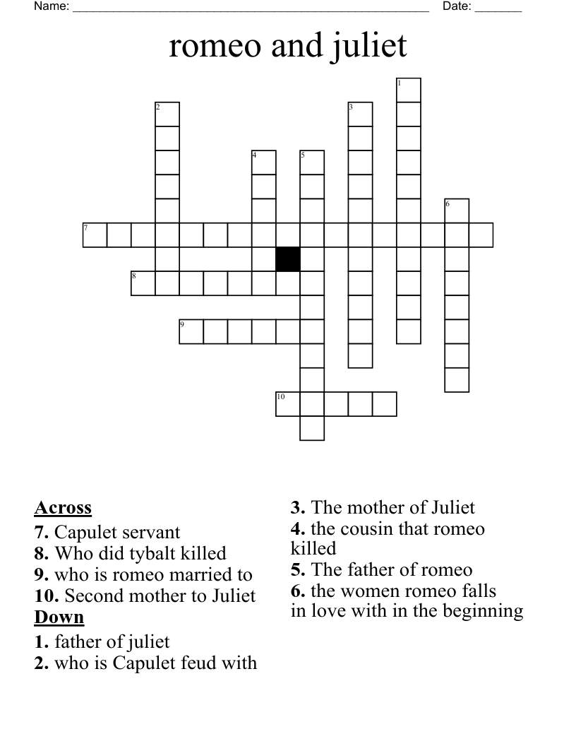 romeo and juliet Crossword - WordMint