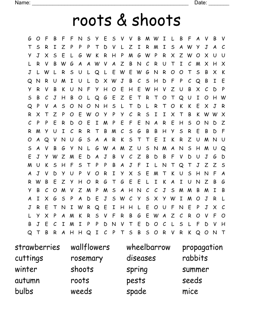 roots & shoots Word Search - WordMint