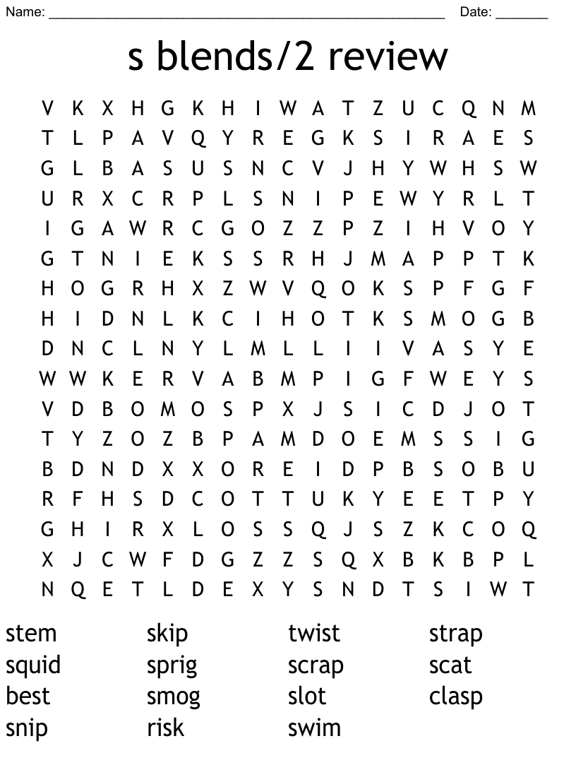 S- Blends Word Search - WordMint