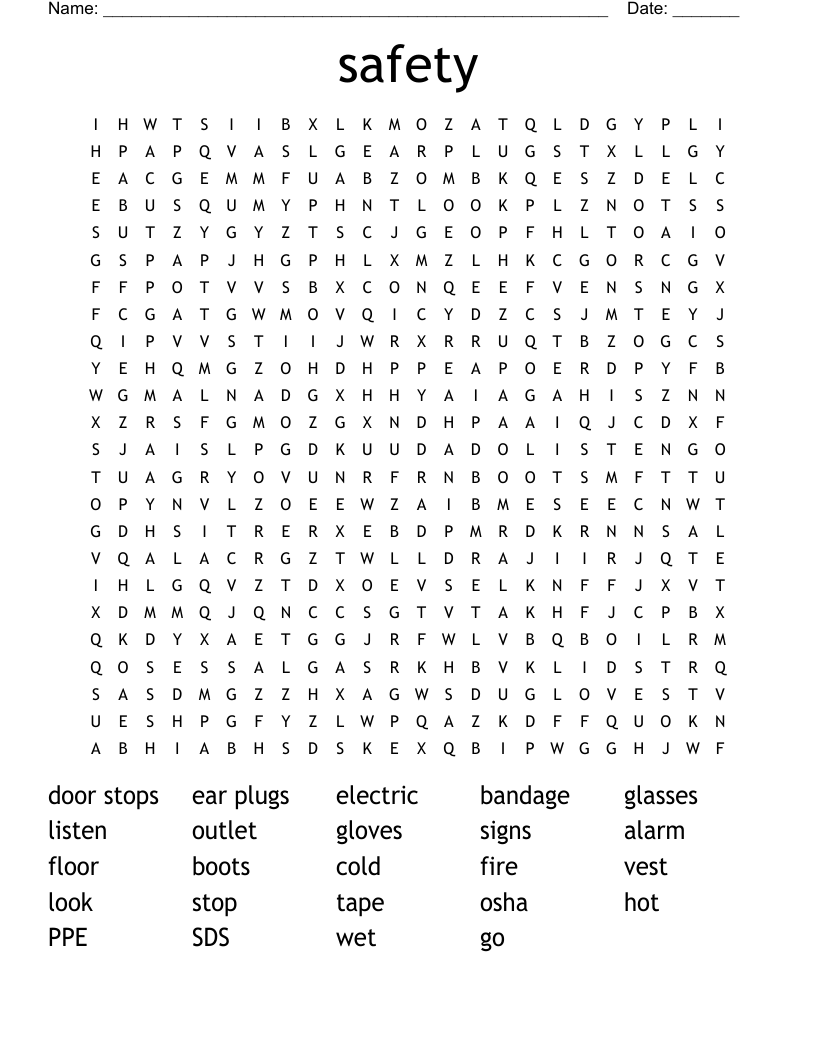 safety Word Search - WordMint