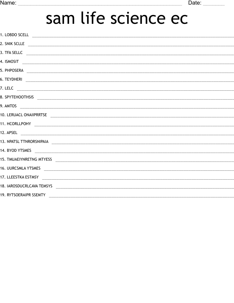 sam life science ec Word Scramble - WordMint
