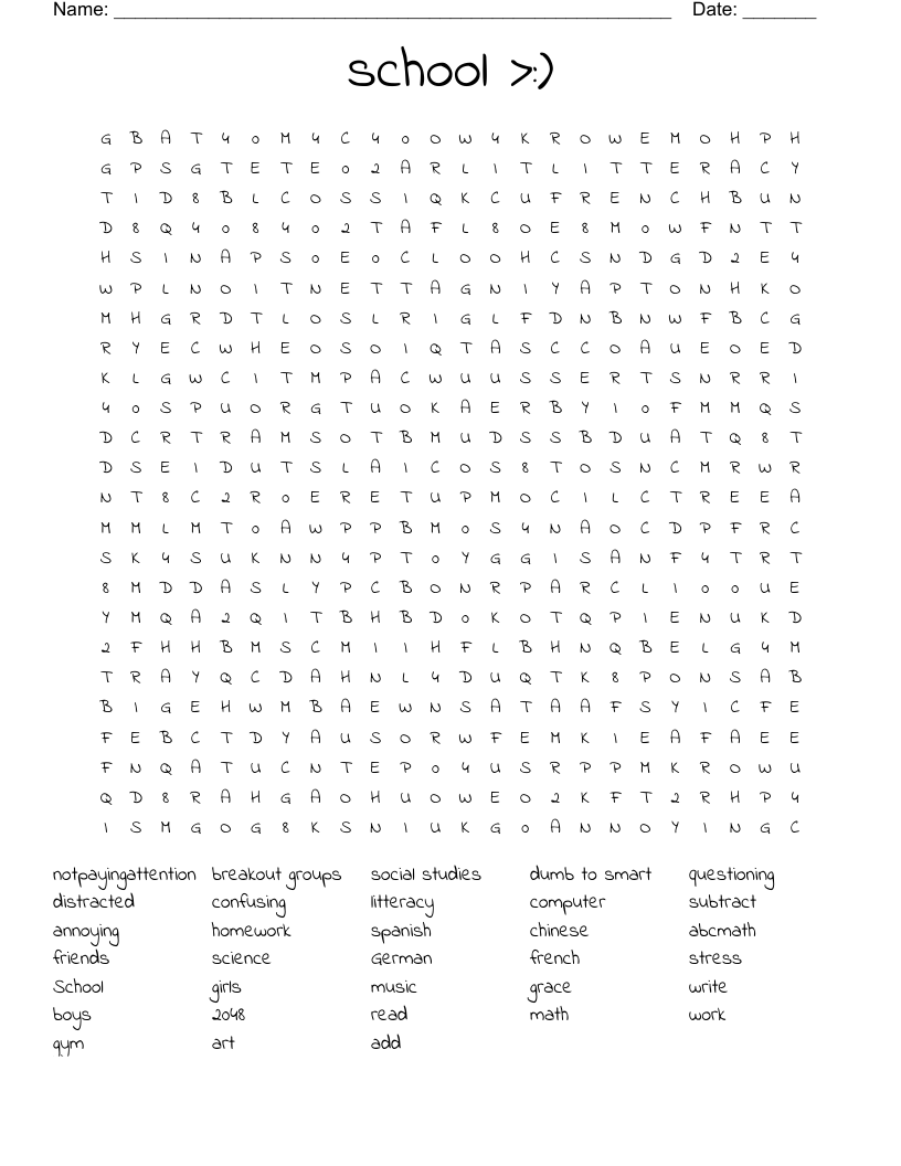 school >:) Word Search - WordMint