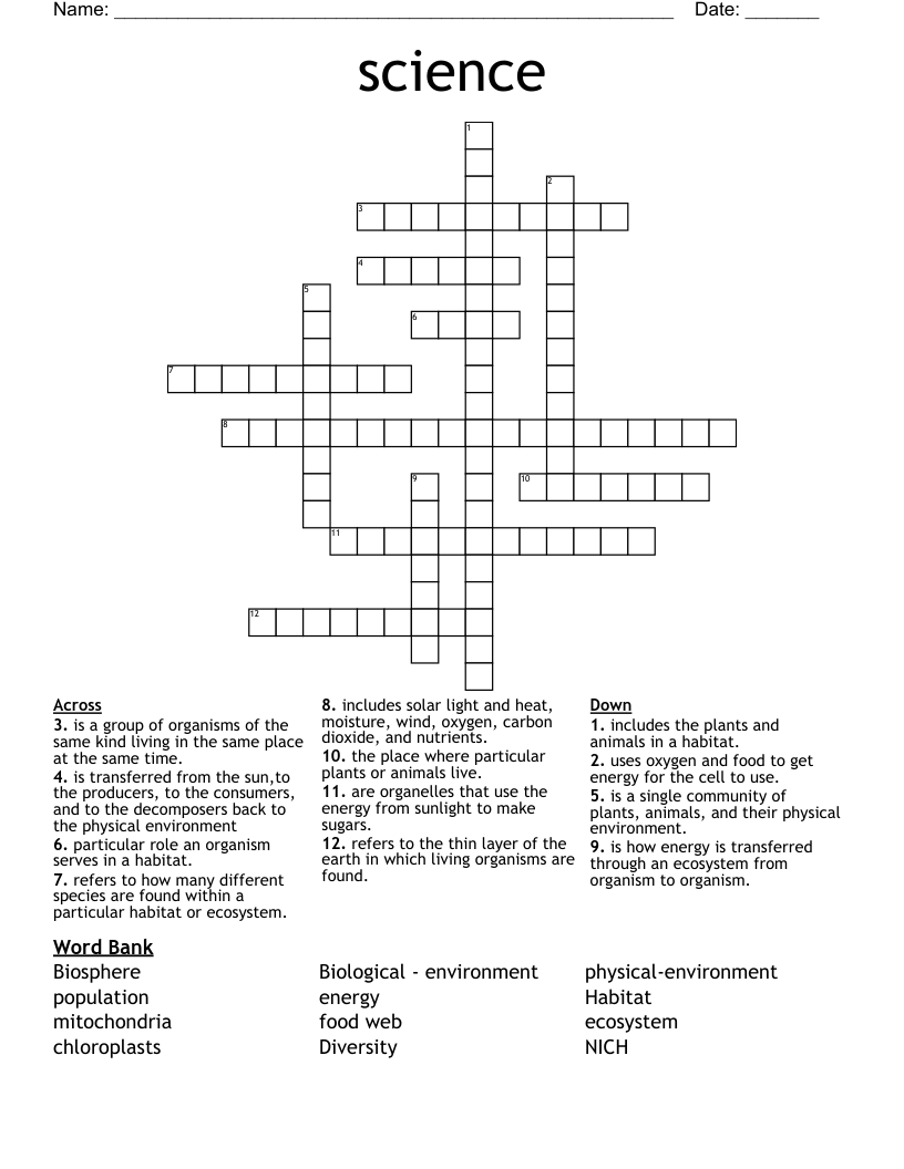 science Crossword - WordMint