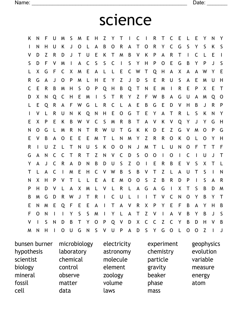 Science Word Search WordMint