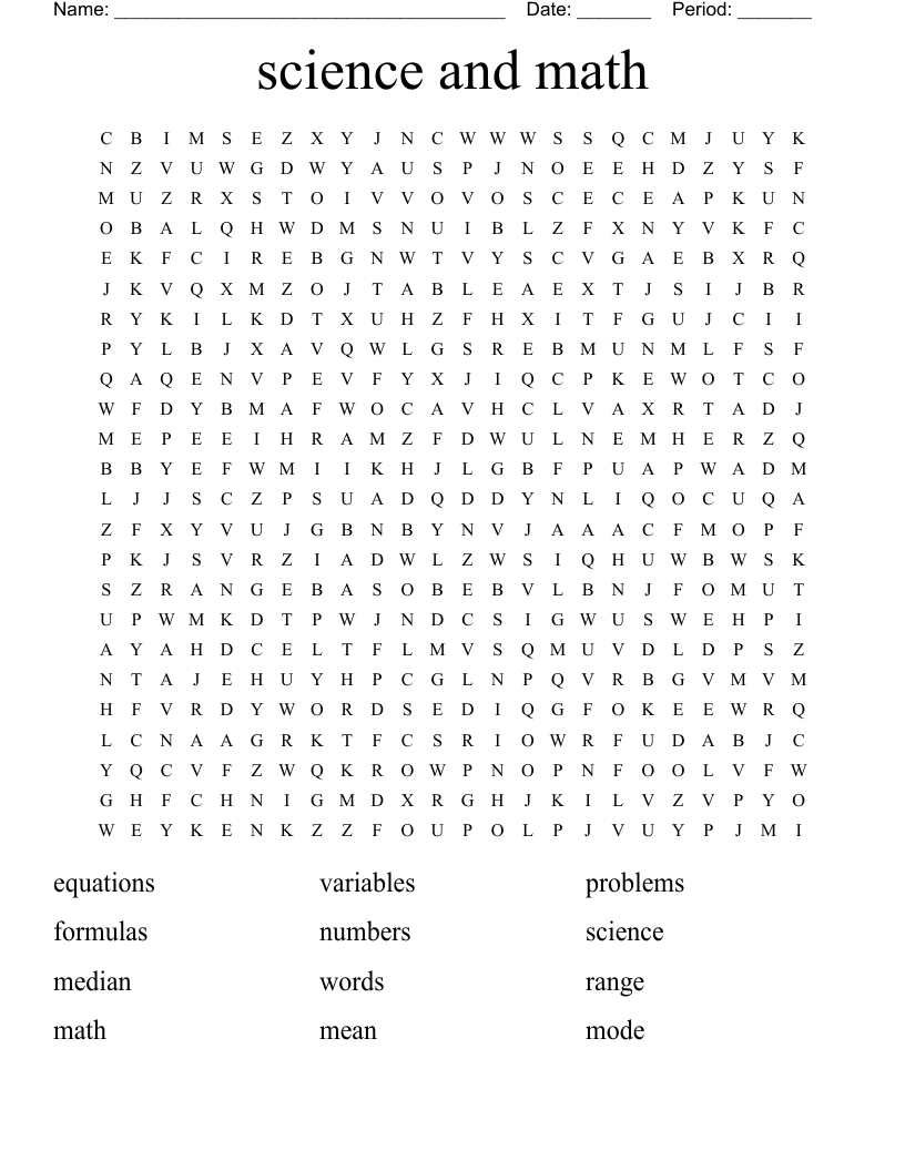 science and math Word Search - WordMint