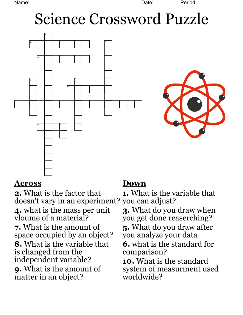 Science 7th Grade Crossword Puzzle WordMint