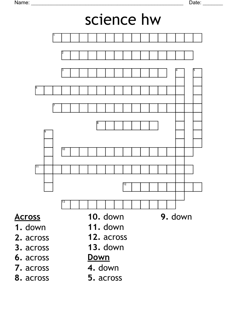 science hw Crossword - WordMint
