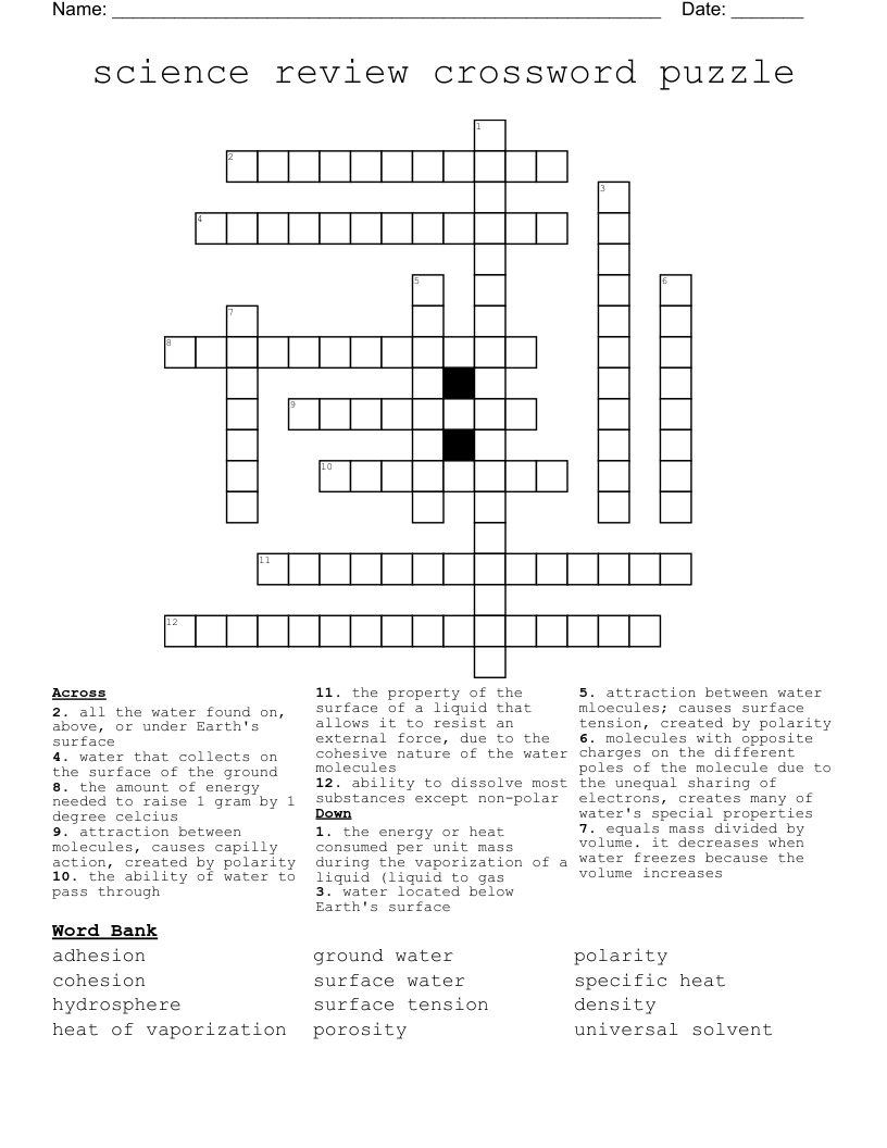 science review crossword puzzle - WordMint