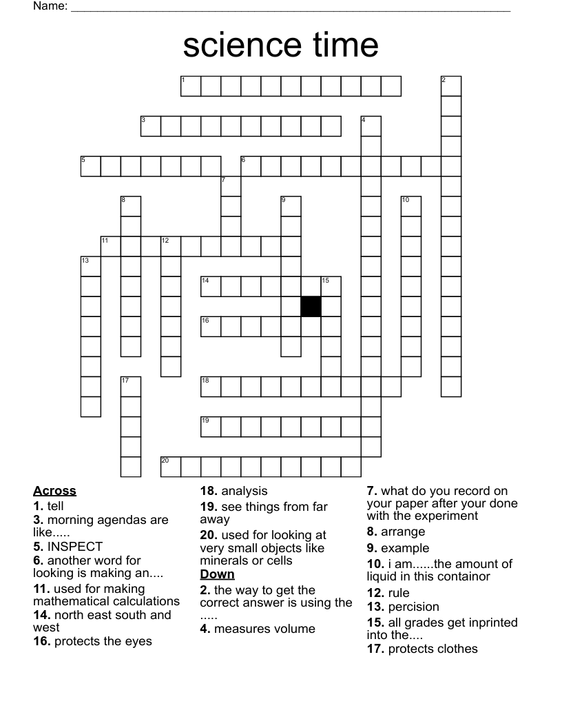 science time Crossword - WordMint