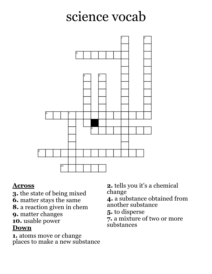 science vocab Crossword - WordMint