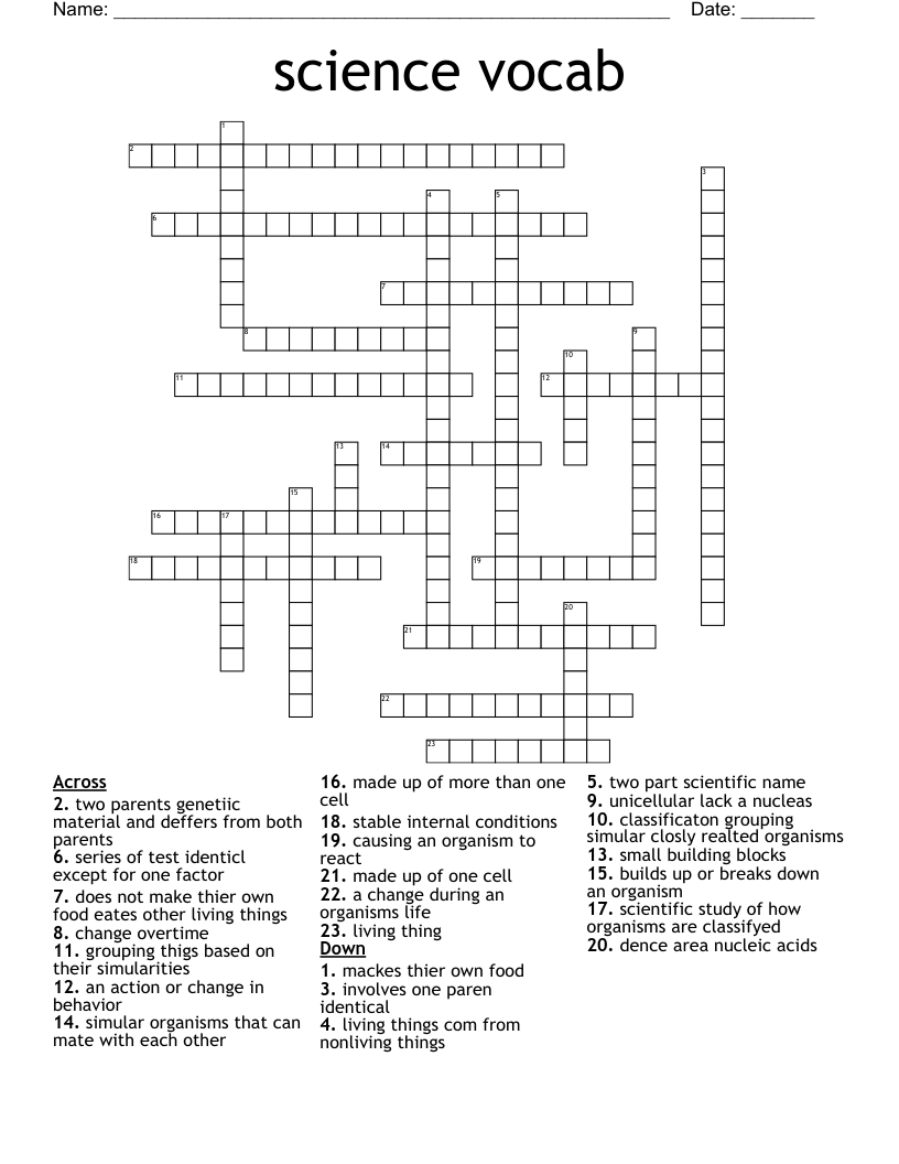 science vocab Crossword - WordMint