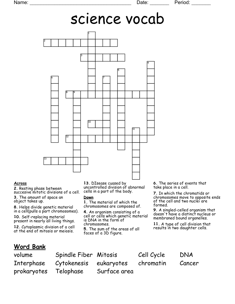 science vocab Crossword - WordMint