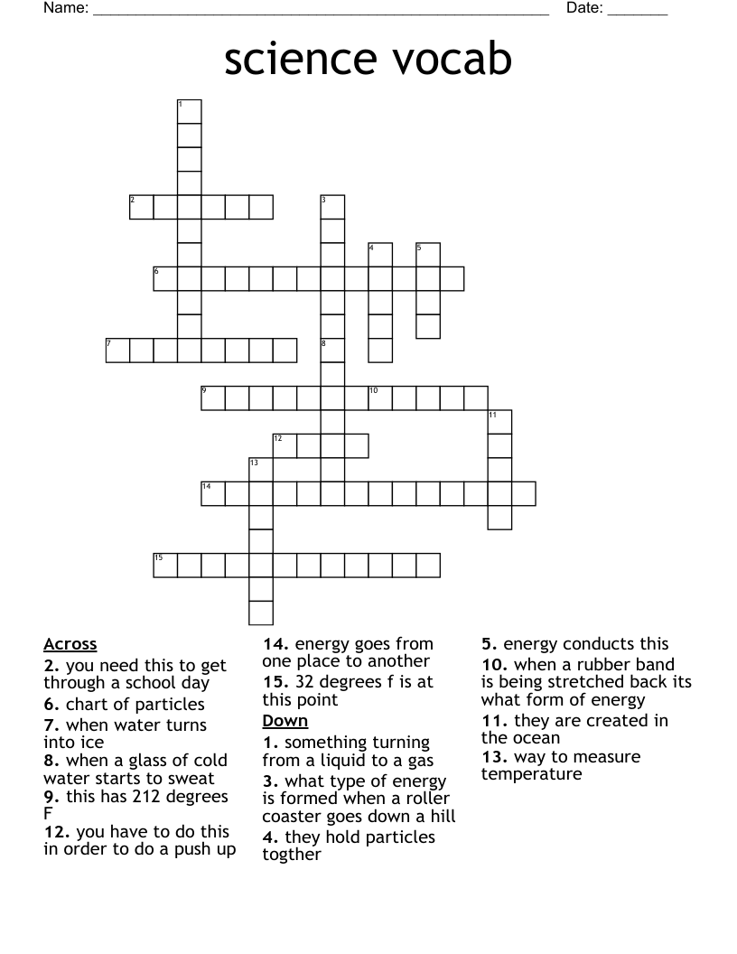 science vocab Crossword - WordMint