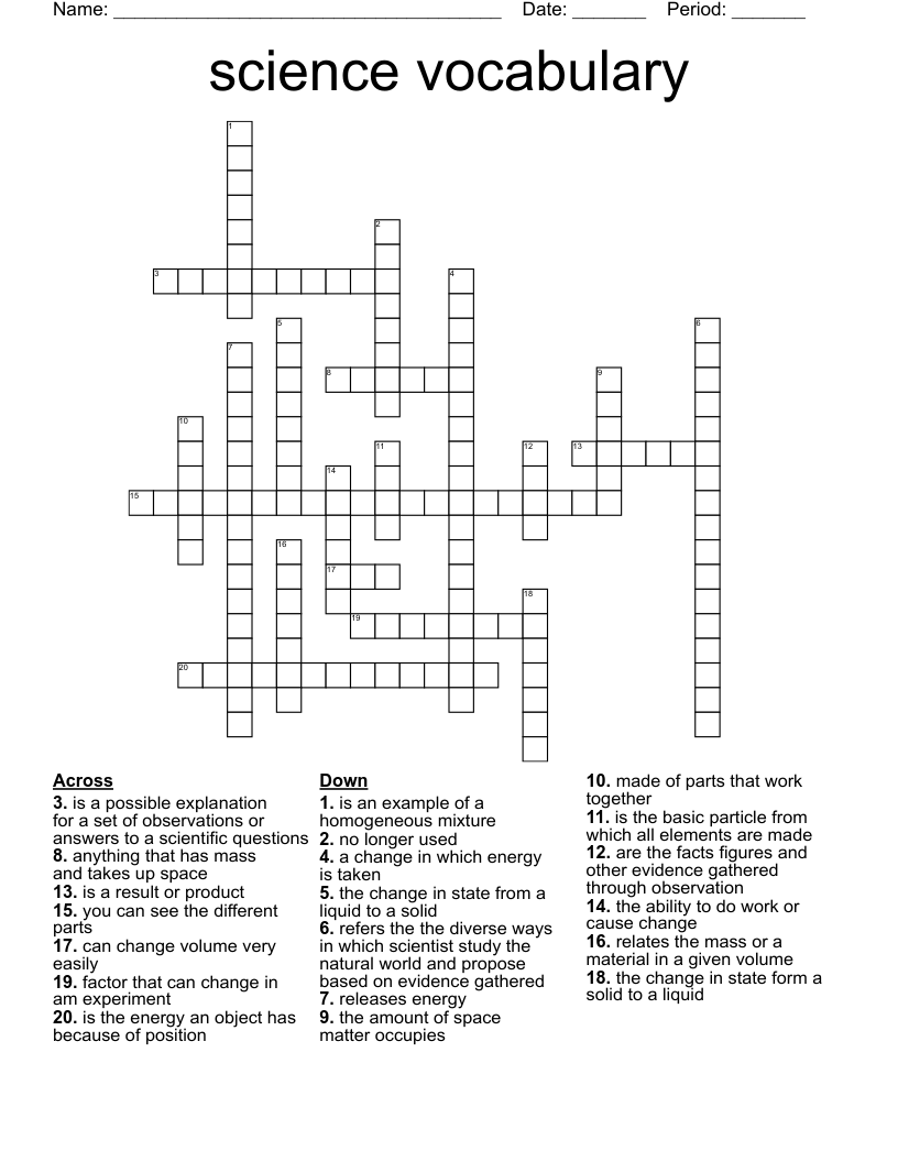 science vocabulary Crossword - WordMint