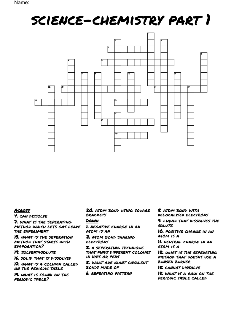 science-chemistry part 1 Crossword - WordMint