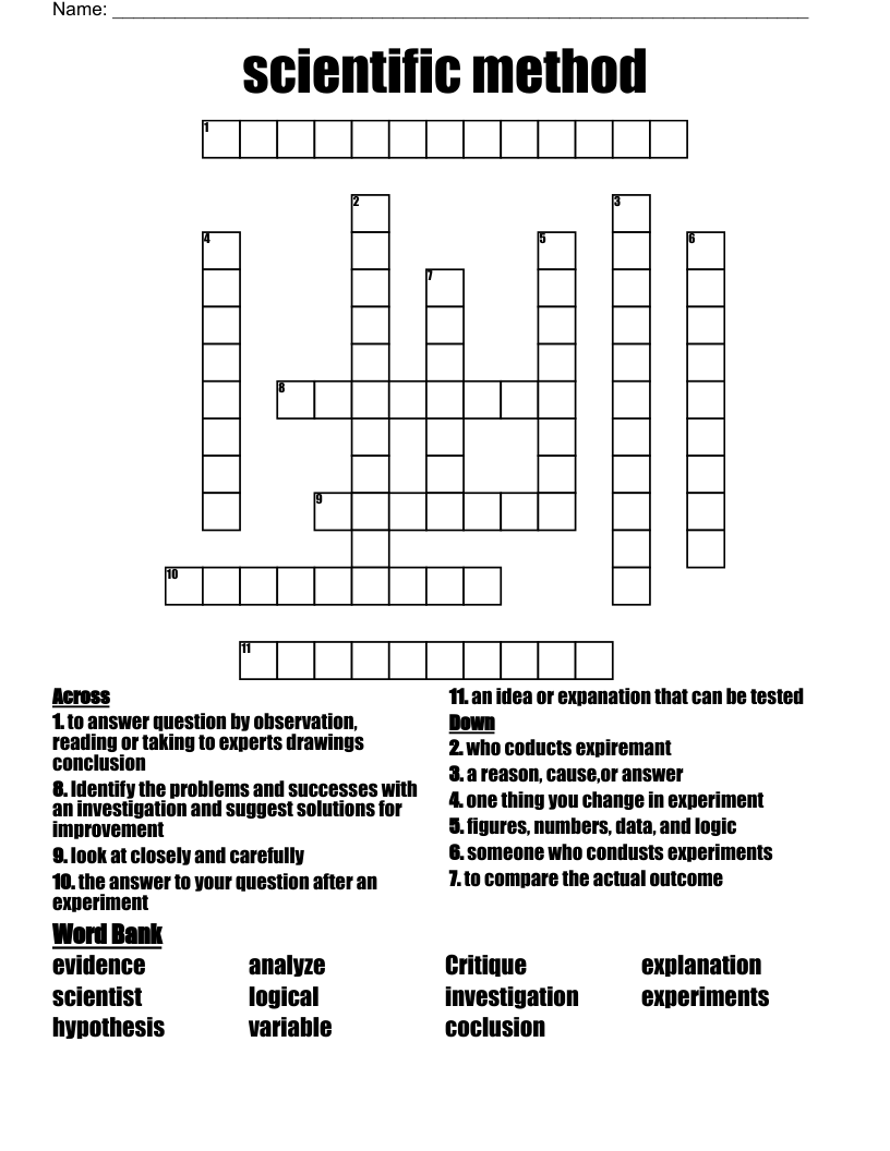 scientific method Crossword - WordMint