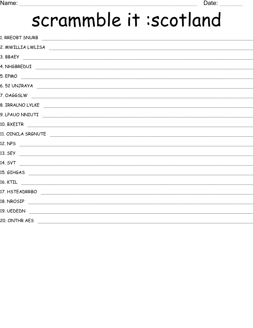 scrammble it :scotland Word Scramble - WordMint