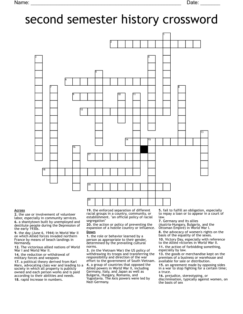 second semester history crossword - WordMint