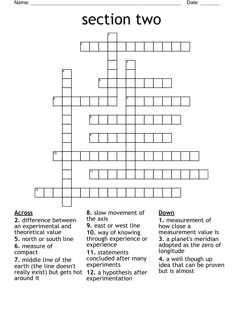 section two Crossword - WordMint