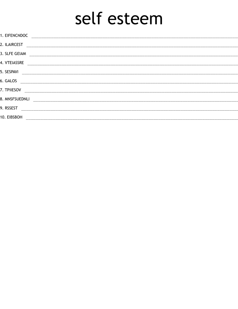 self esteem Word Scramble - WordMint