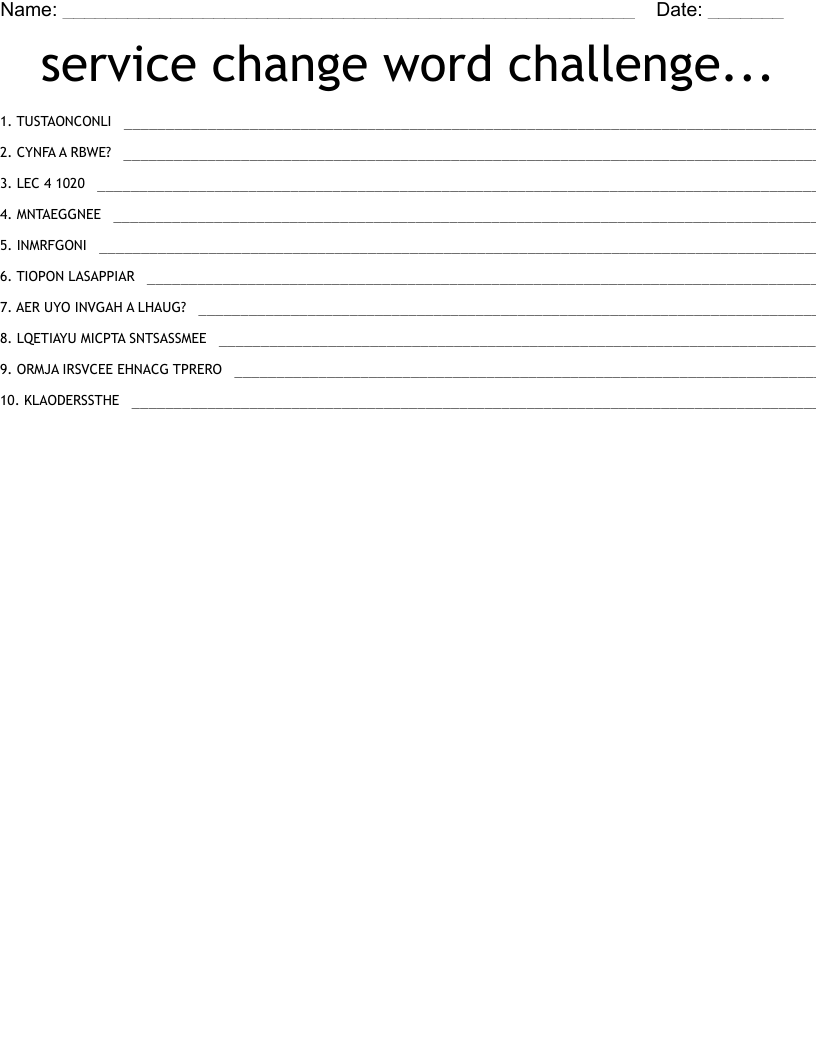 service change word challenge... Word Scramble - WordMint