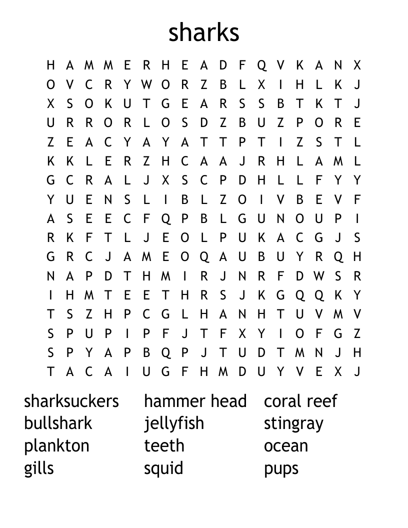 sharks Word Search - WordMint