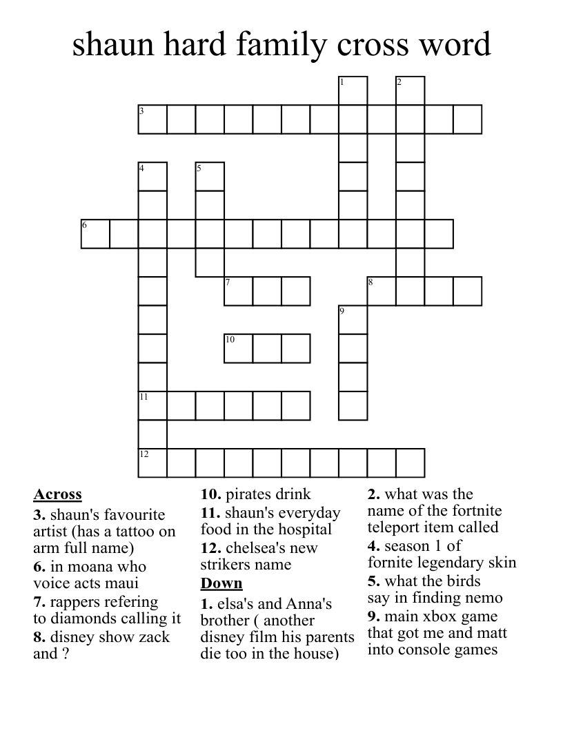 shaun hard family cross word - WordMint
