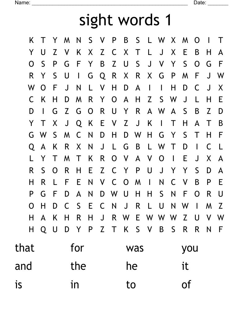 sight words 1 Word Search - WordMint