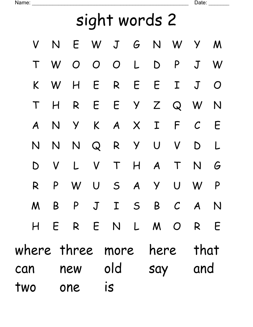 sight words 2 Word Search - WordMint