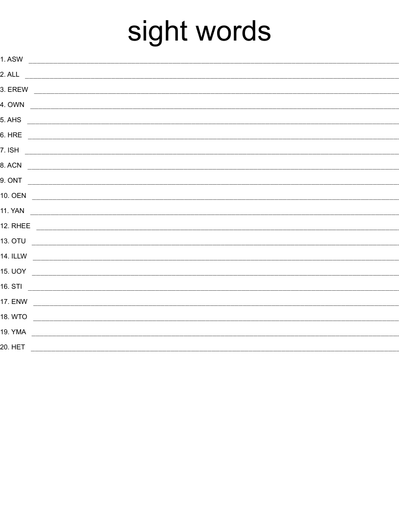 sight words Word Scramble - WordMint