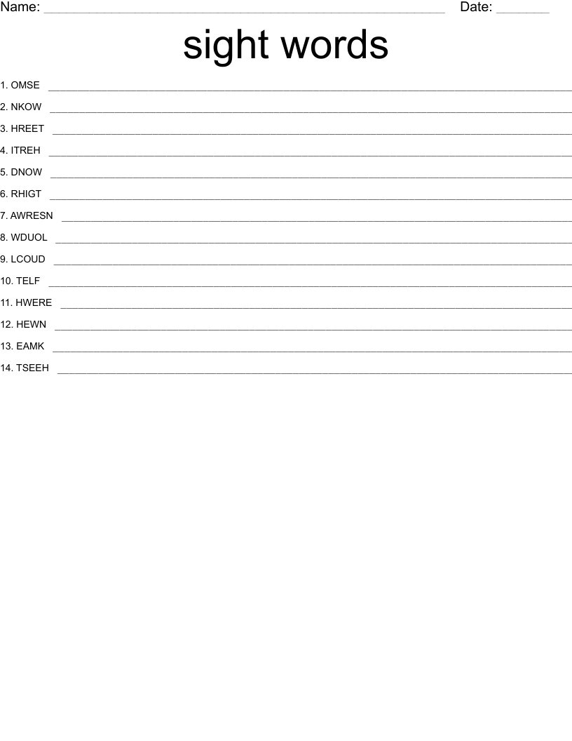 sight words Word Scramble - WordMint