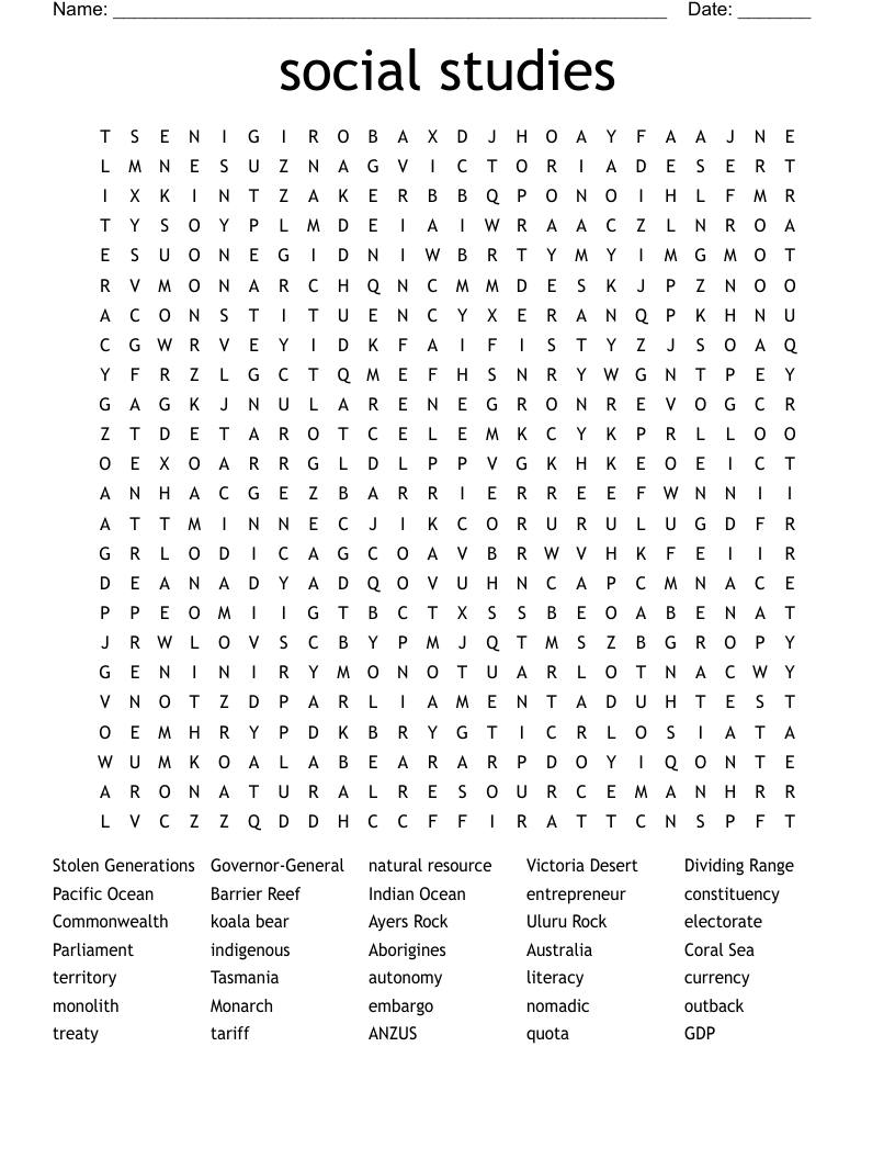 Social Studies Word Search WordMint