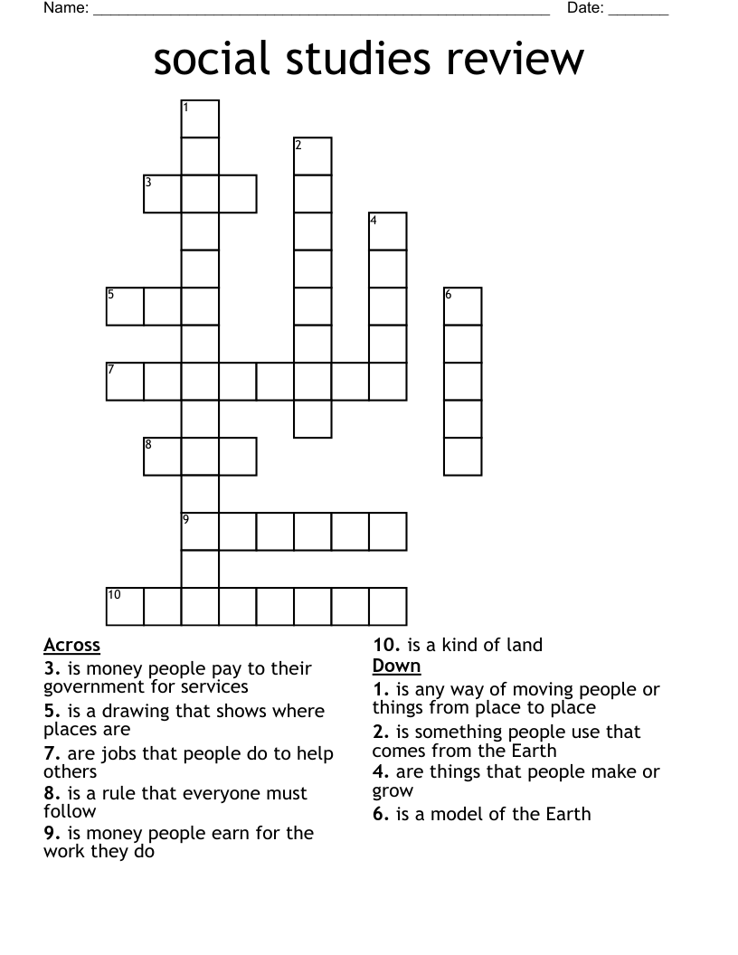 social studies review Crossword - WordMint