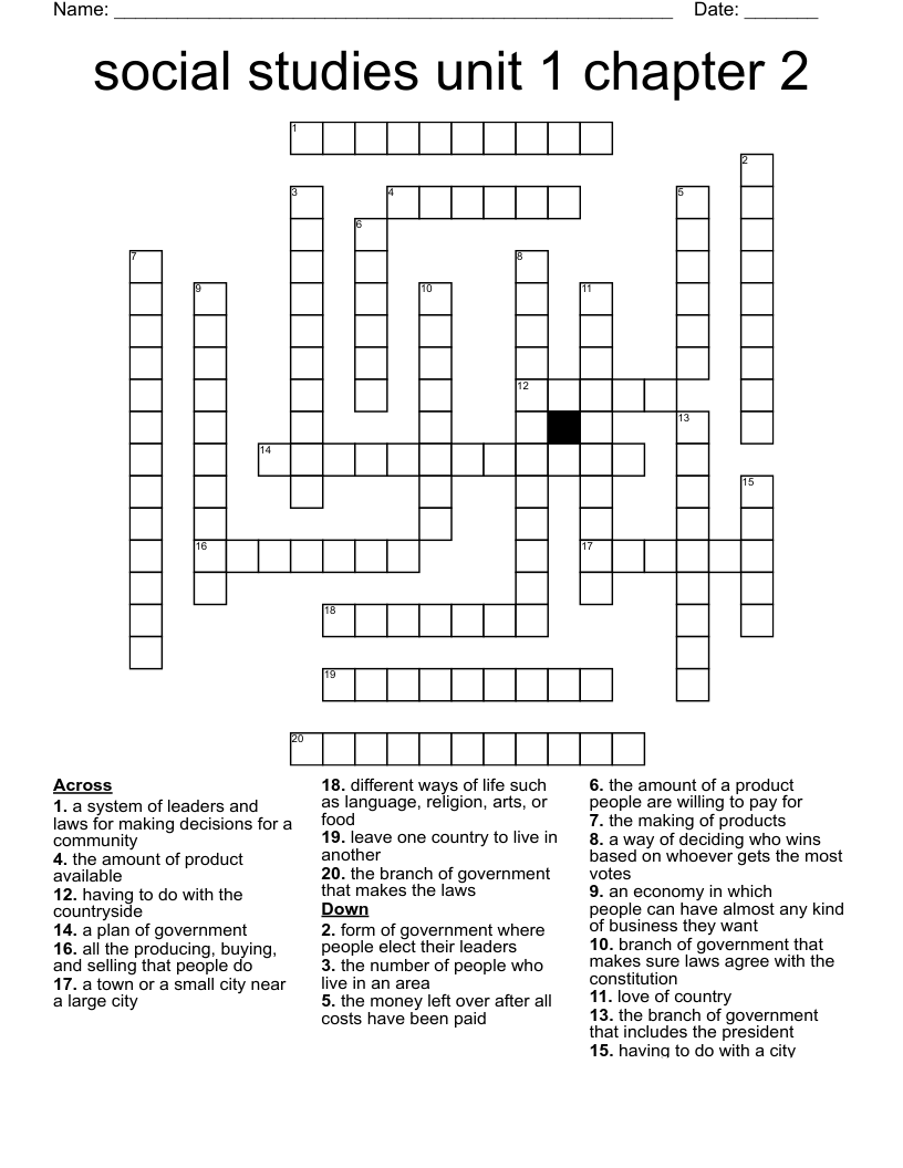 social studies unit 1 chapter 2 Crossword - WordMint