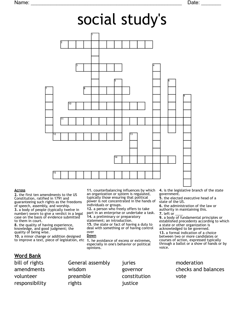 social study's Crossword - WordMint