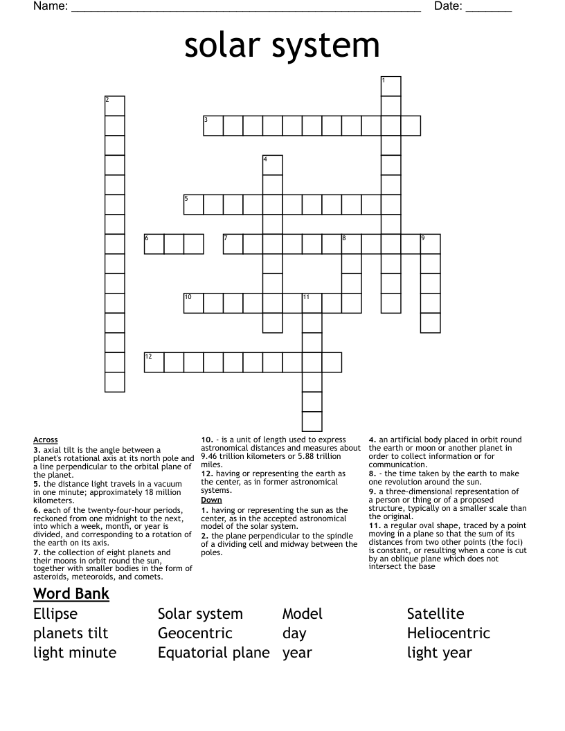 solar system Crossword - WordMint