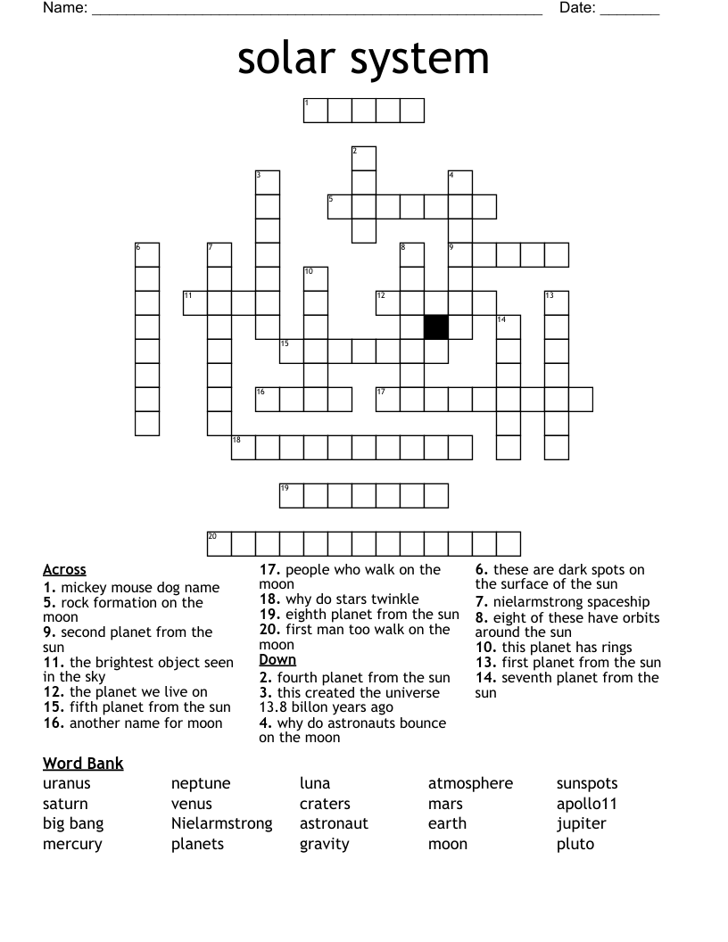 solar system Crossword - WordMint