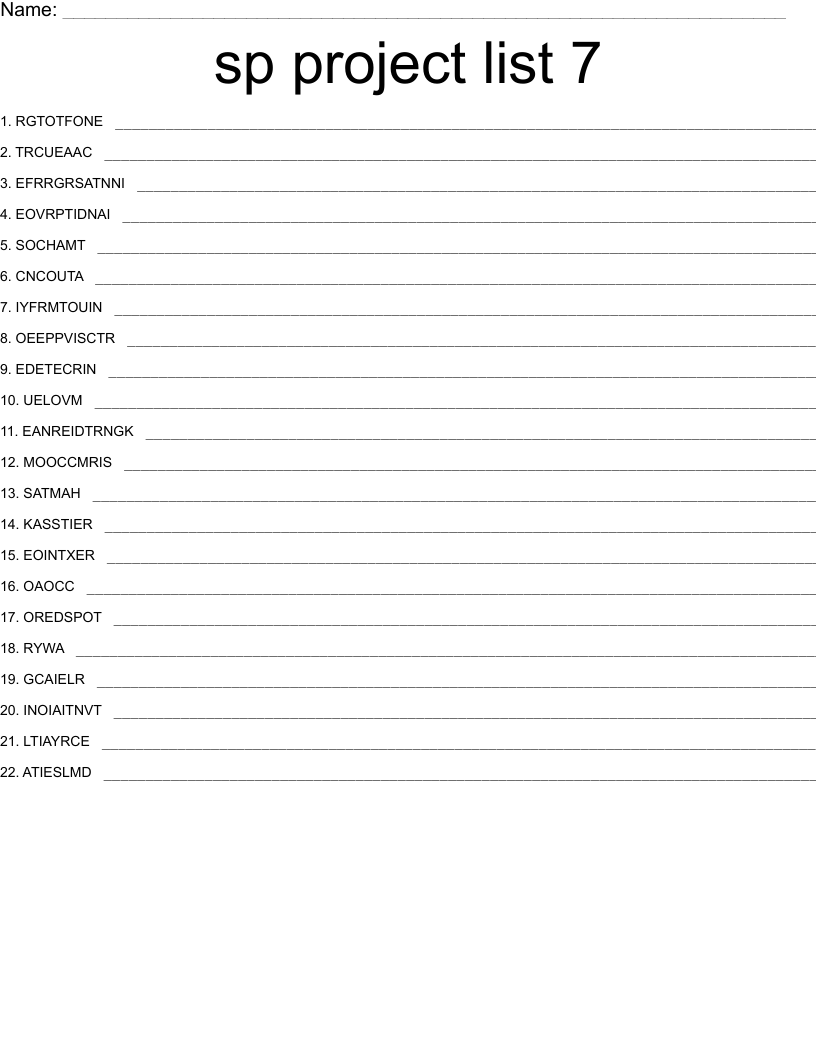 sp project list 7 Word Scramble - WordMint