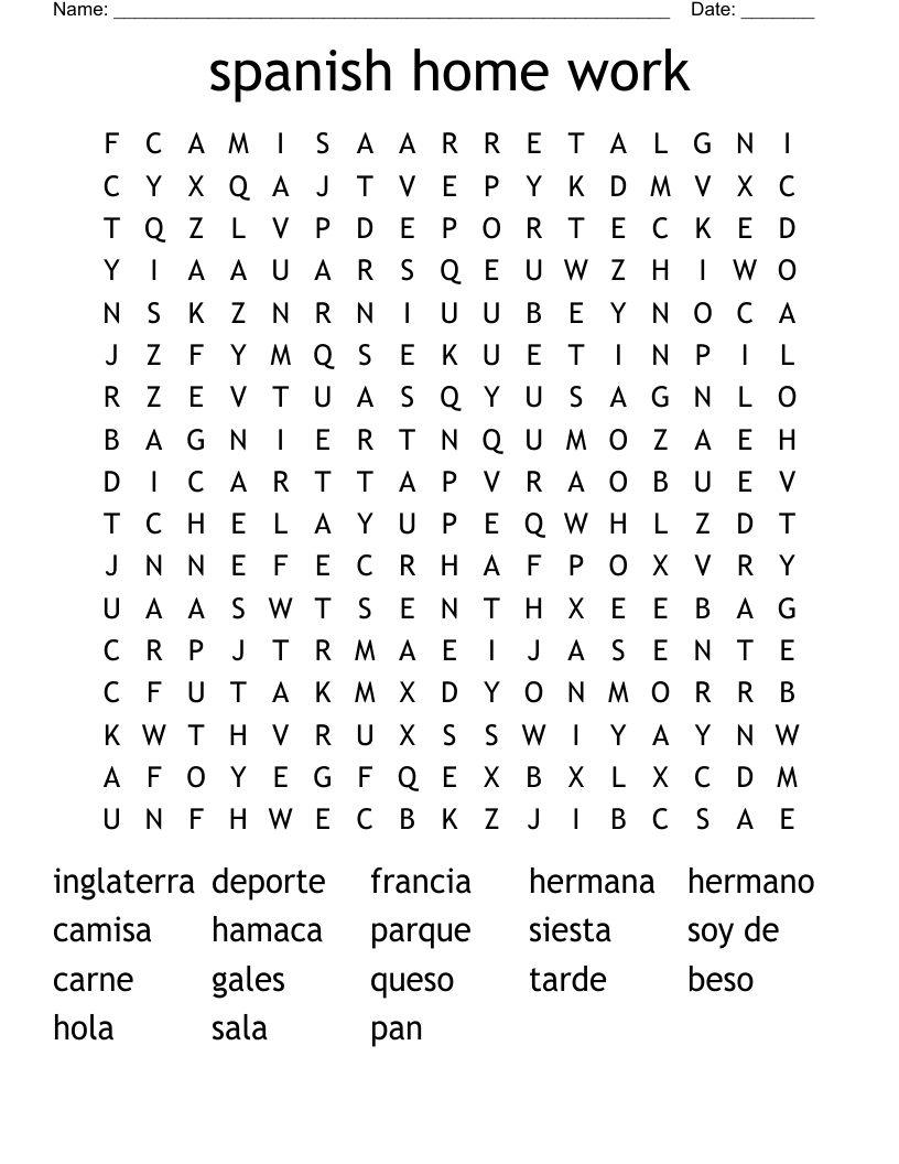 spanish home work Word Search - WordMint