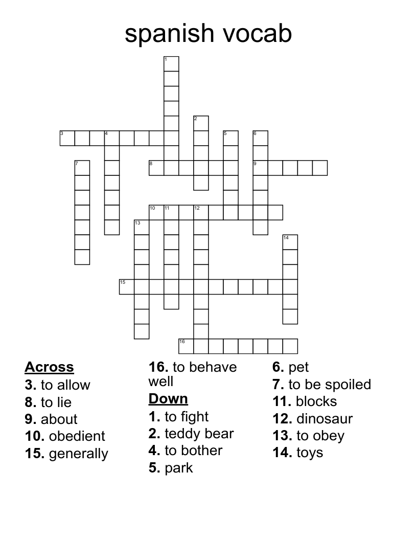 spanish vocab Crossword - WordMint