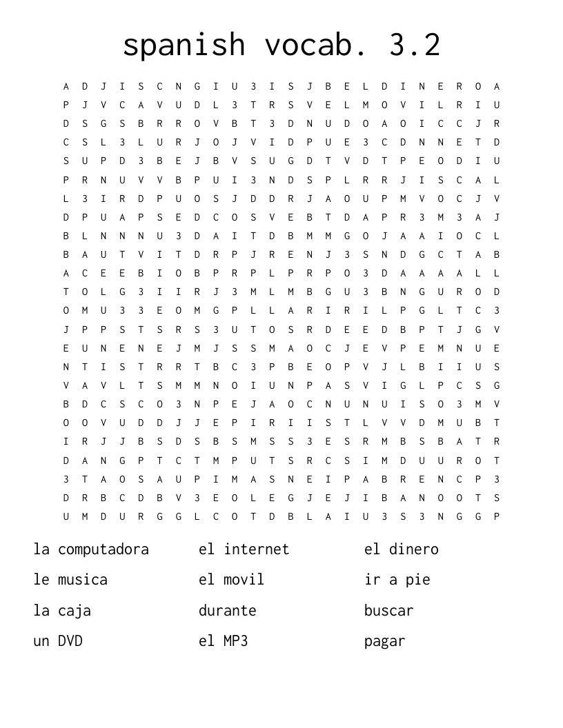 spanish vocab. 3.2 Word Search - WordMint