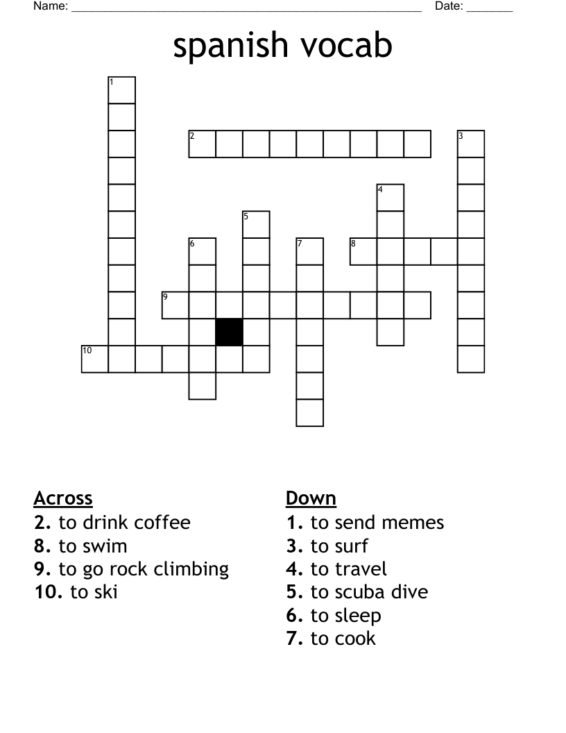 spanish vocab Crossword - WordMint