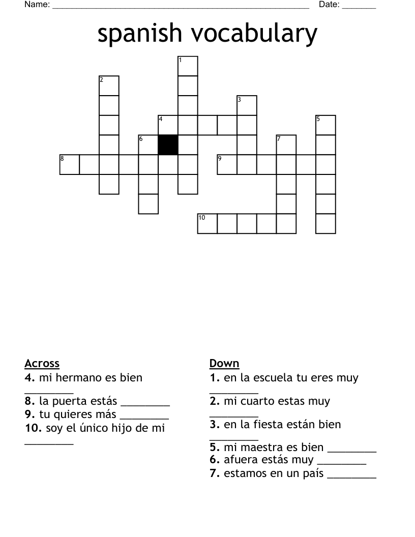 spanish vocabulary Crossword - WordMint