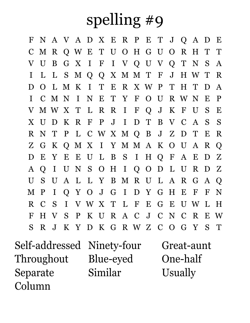 Spelling 9 Word Search WordMint