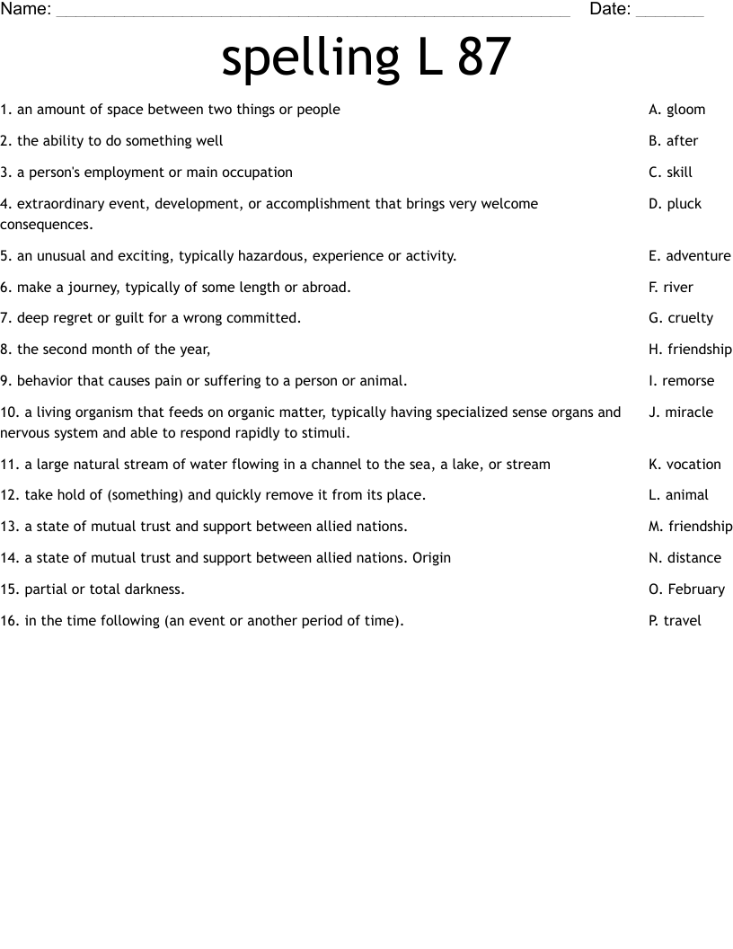 spelling L 87 Worksheet - WordMint